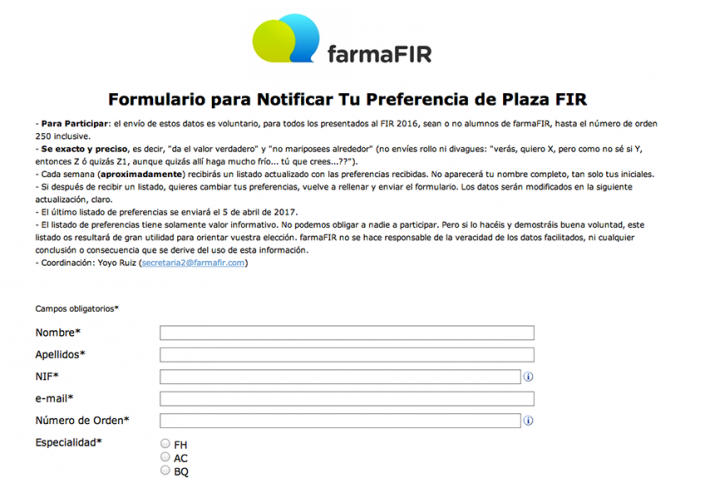 Formulario Preferencia Plaza FIR